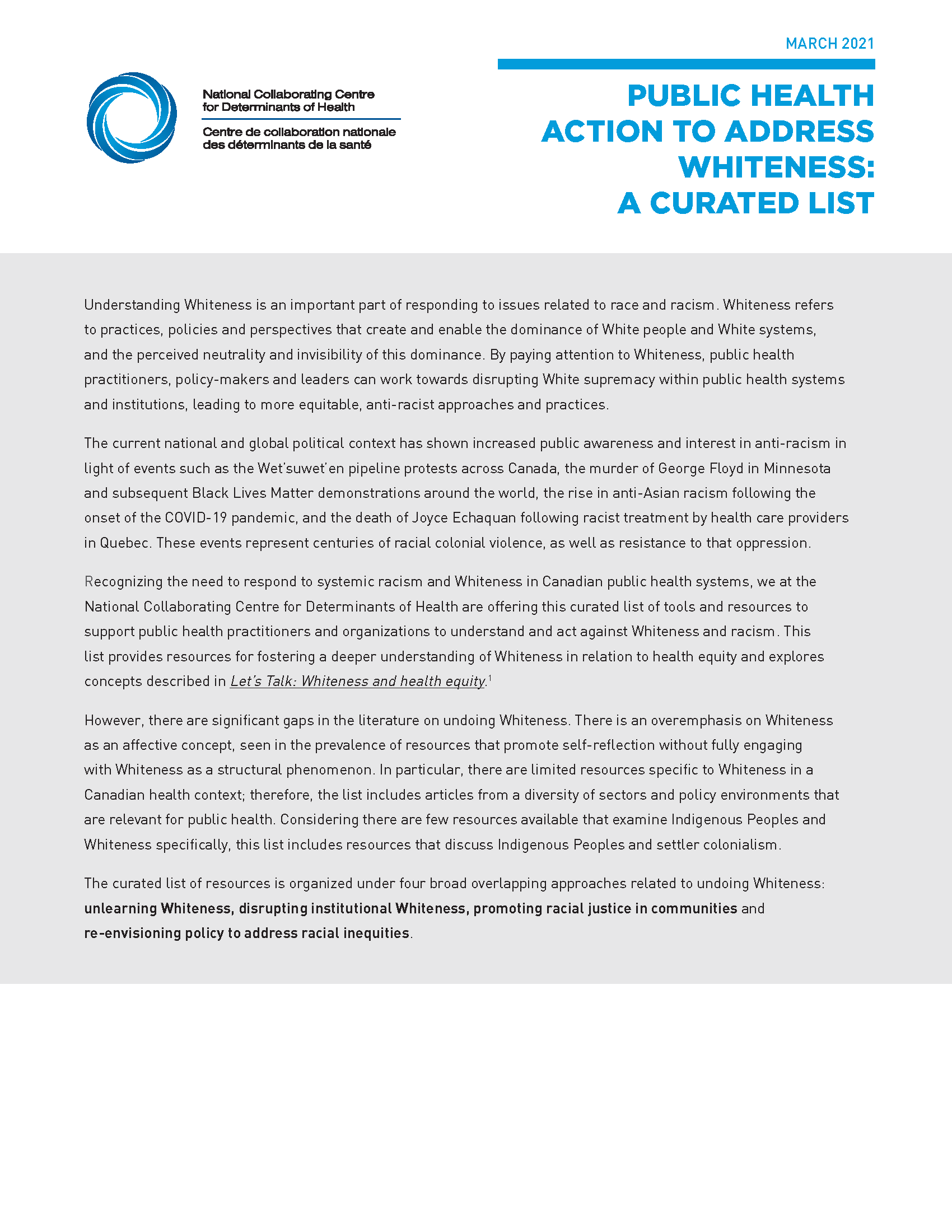 NCCDH Resources | National Collaborating Centre for Determinants of Health